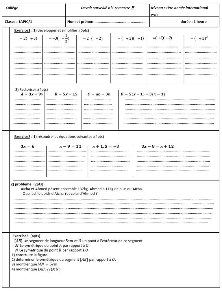 Devoir 1 Modele 2 Mathematiques 1ac Semestre 2 | PDF