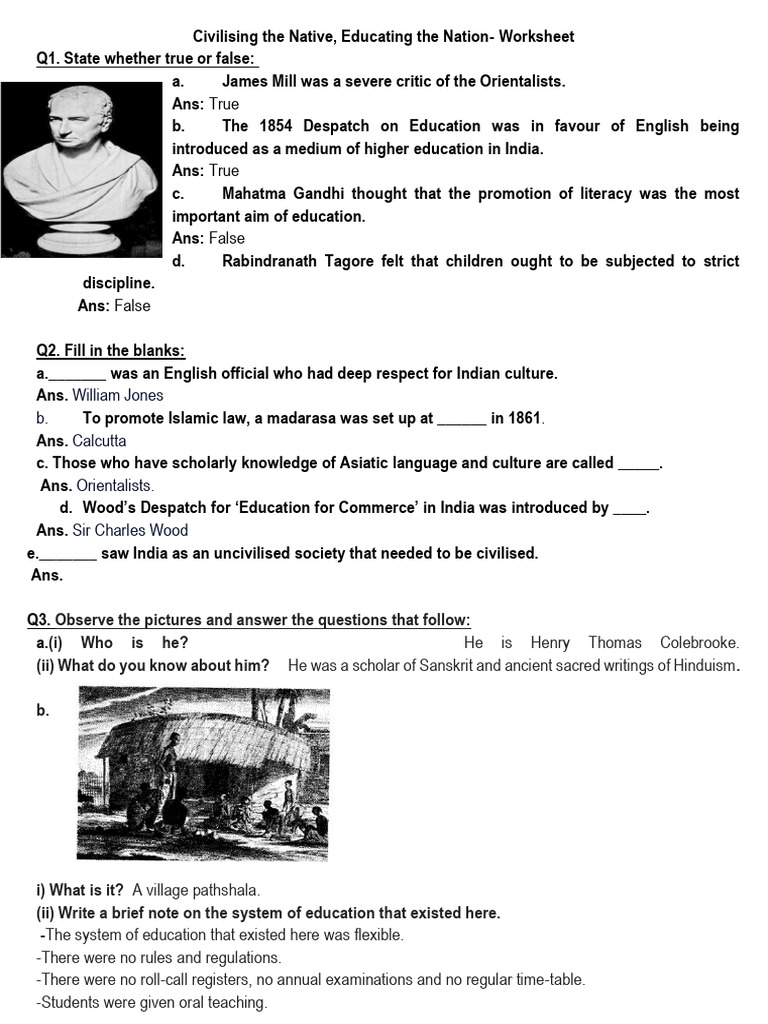Education in Colonial India Worksheet | PDF