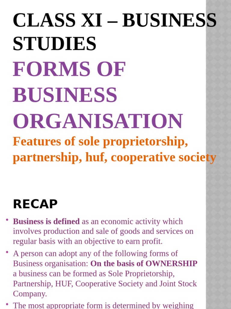 On Forms of Business Organisation. | PDF | Partnership | Sole ...