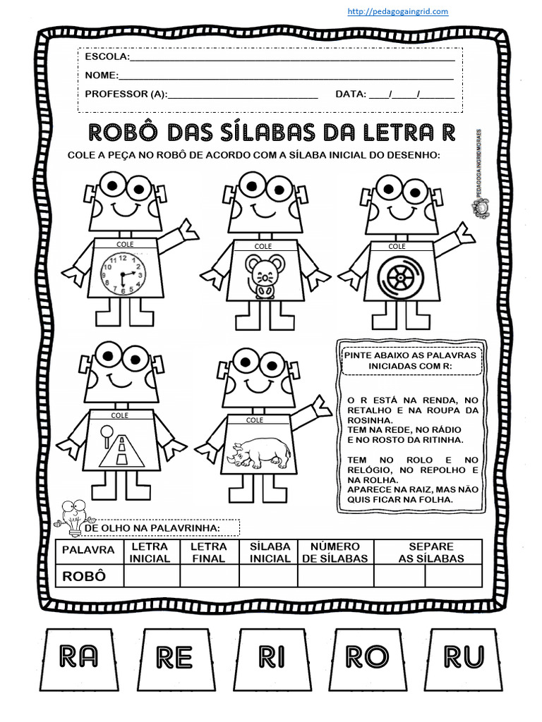 Robô Ds Sílabas Da Letra R | PDF | Blog | Processamento de informação ...