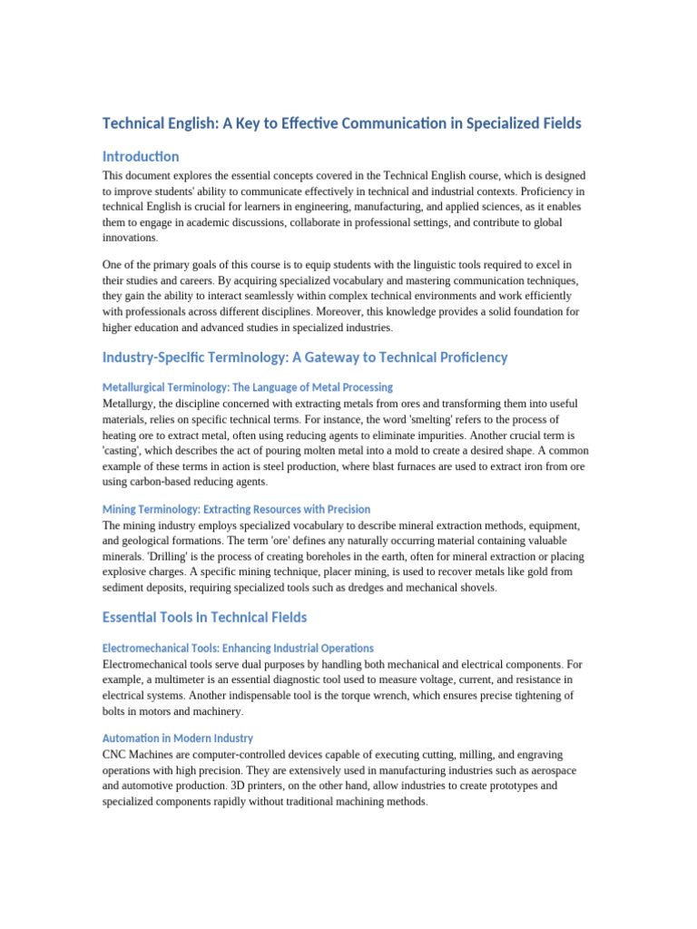 Technical English Modified | PDF | Mining | Metallurgy