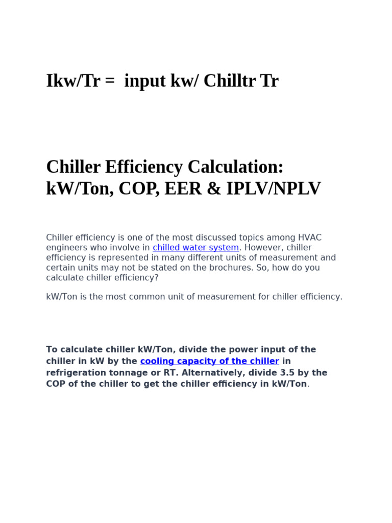 Chiller Efficiency Calculation | PDF | Air Conditioning | Building ...