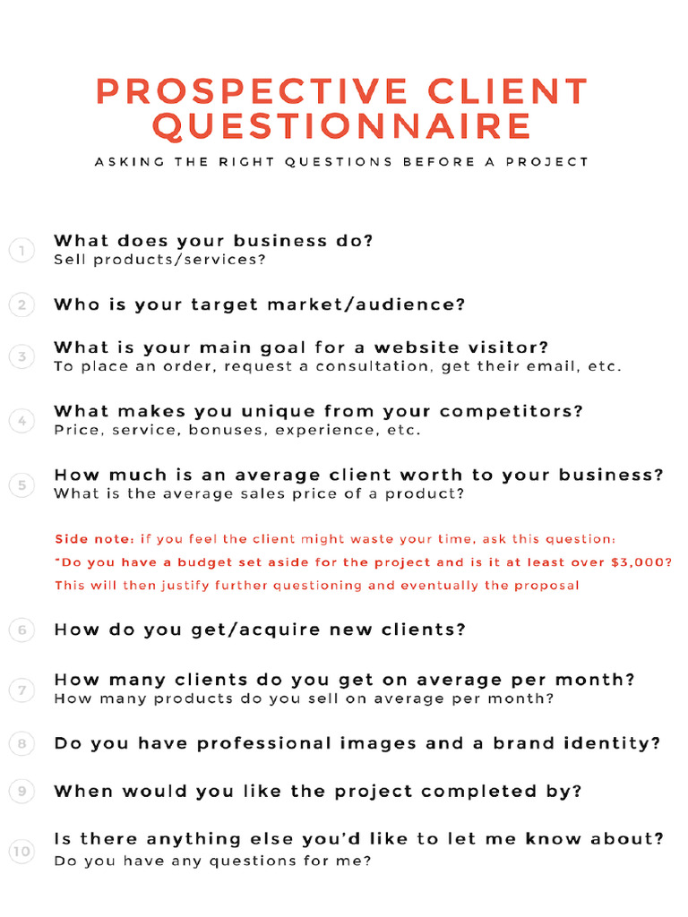 Prospective Client Questionnaire | PDF