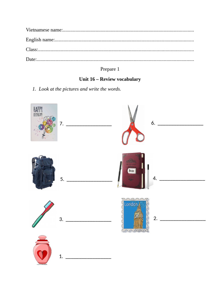 Vocabulary Review for Unit 16 | PDF