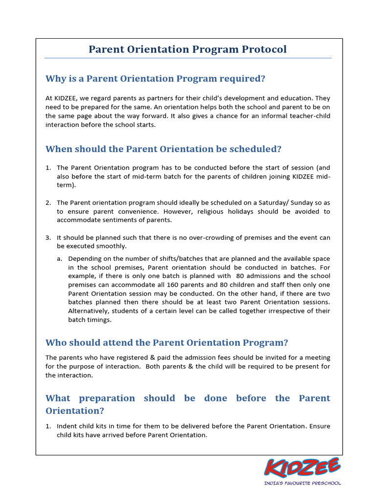 Parent Orientation Guide | PDF | Teachers | Preschool