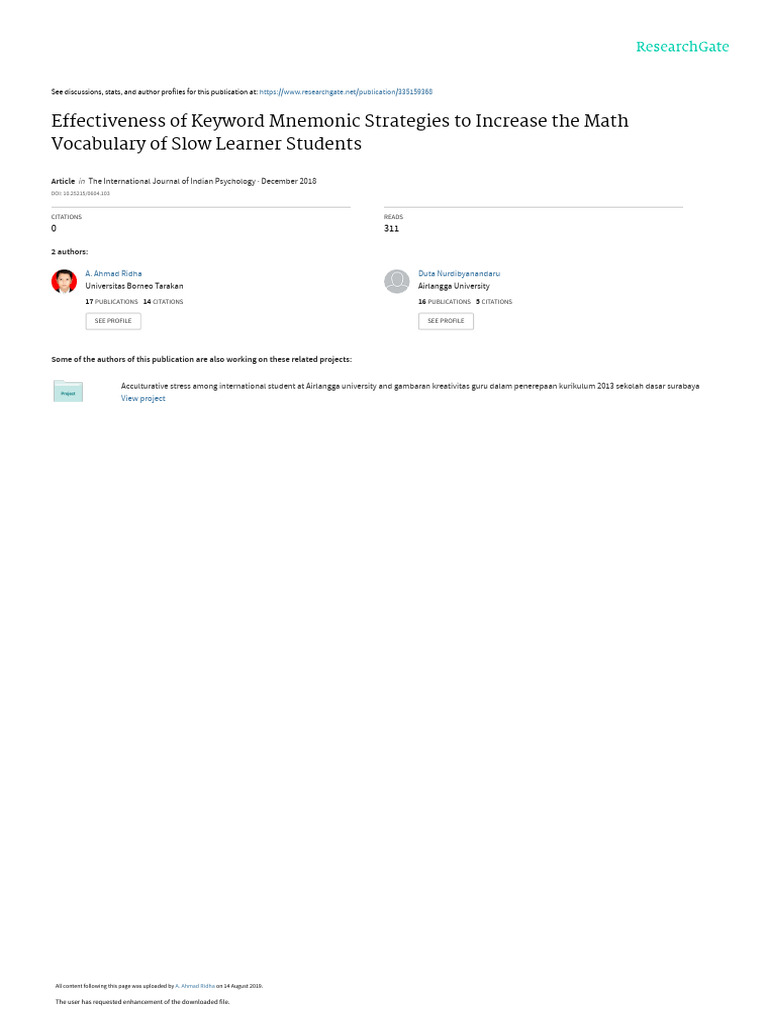 10 Effectivenessof Keyword Mnemonic Strategiesto Increasethe Math ...