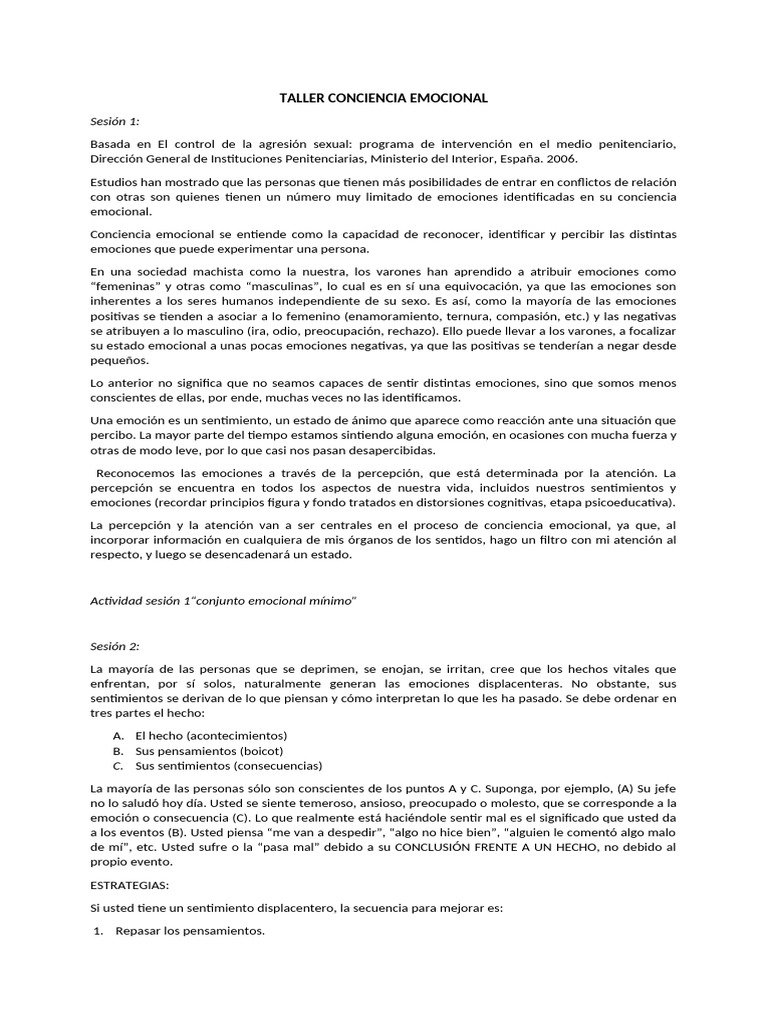 Taller de Conciencia Emocional en Varones | PDF | Las emociones | Ira