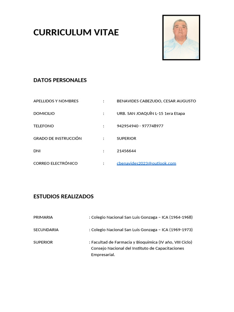 CURRICULUM VITAE Cesar Benavides | PDF