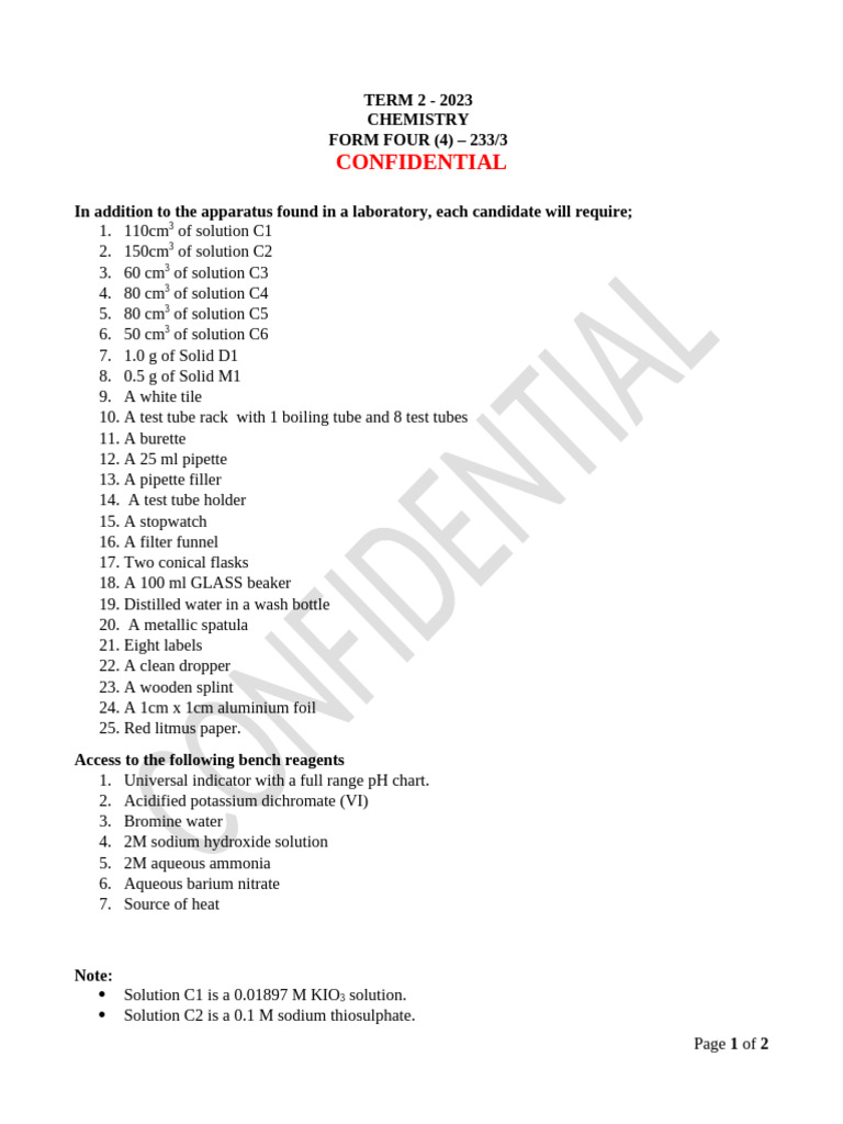 CHEMISTRY F4 Confidential | PDF | Sodium | Sets Of Chemical Elements