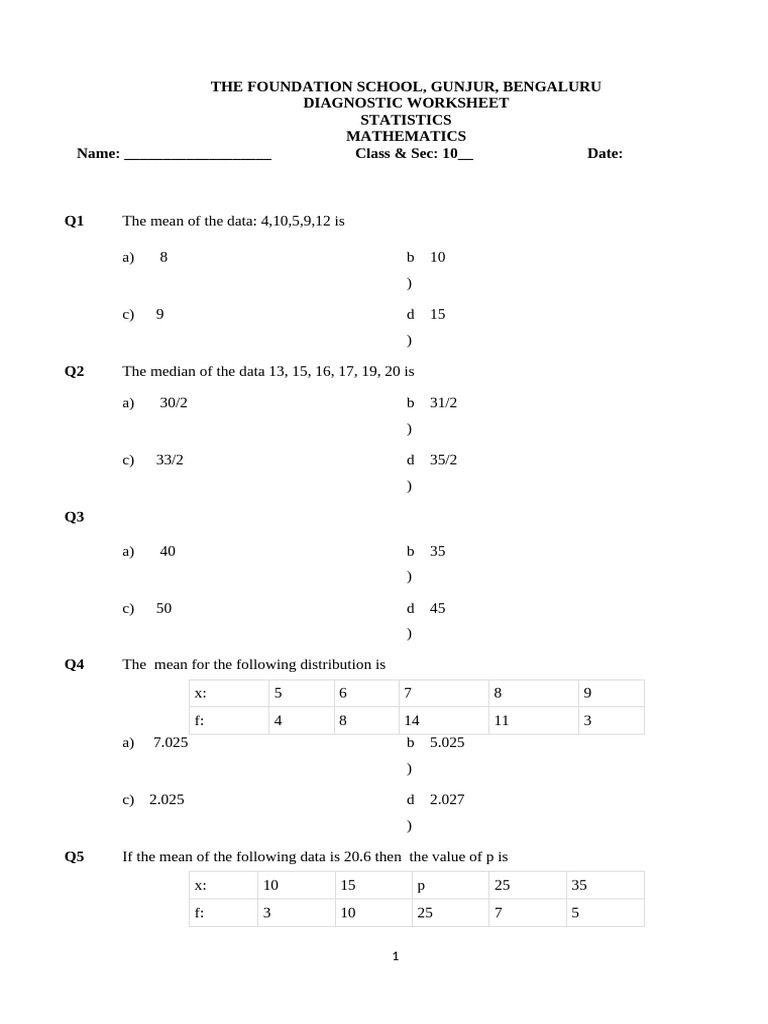 Ma G10 CH14 Statistics DW1 | PDF | Mode (Statistics) | Mean