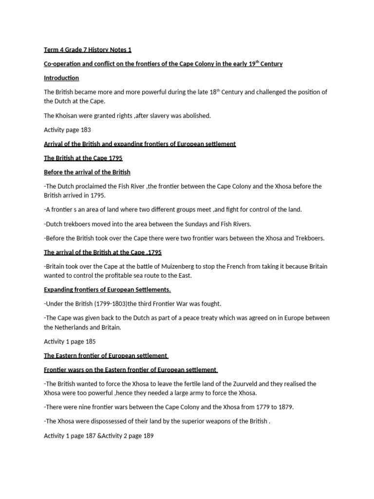 Term 4 Grade 7 History Notes 1 | PDF