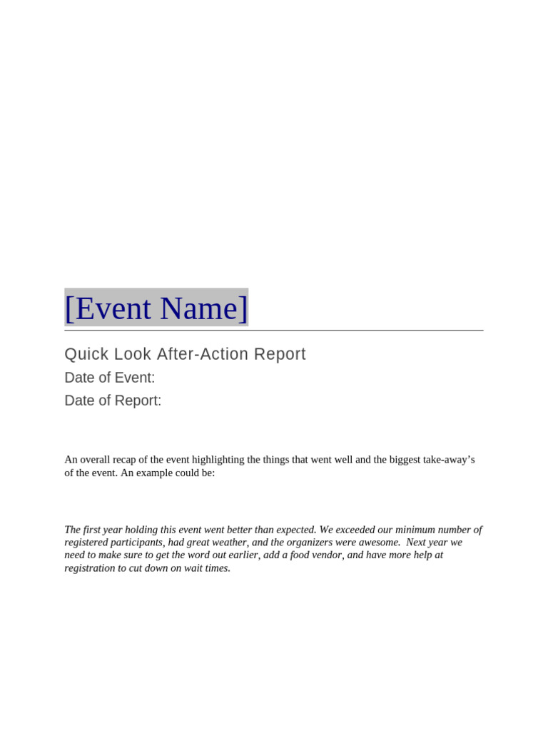 Event After Action Report Template | PDF