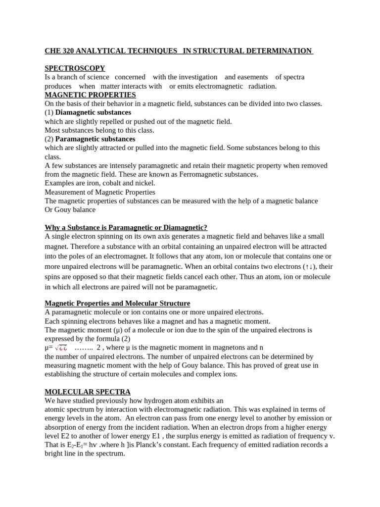 Magnetic and Spectroscopic Analysis Techniques | PDF | Electromagnetic ...