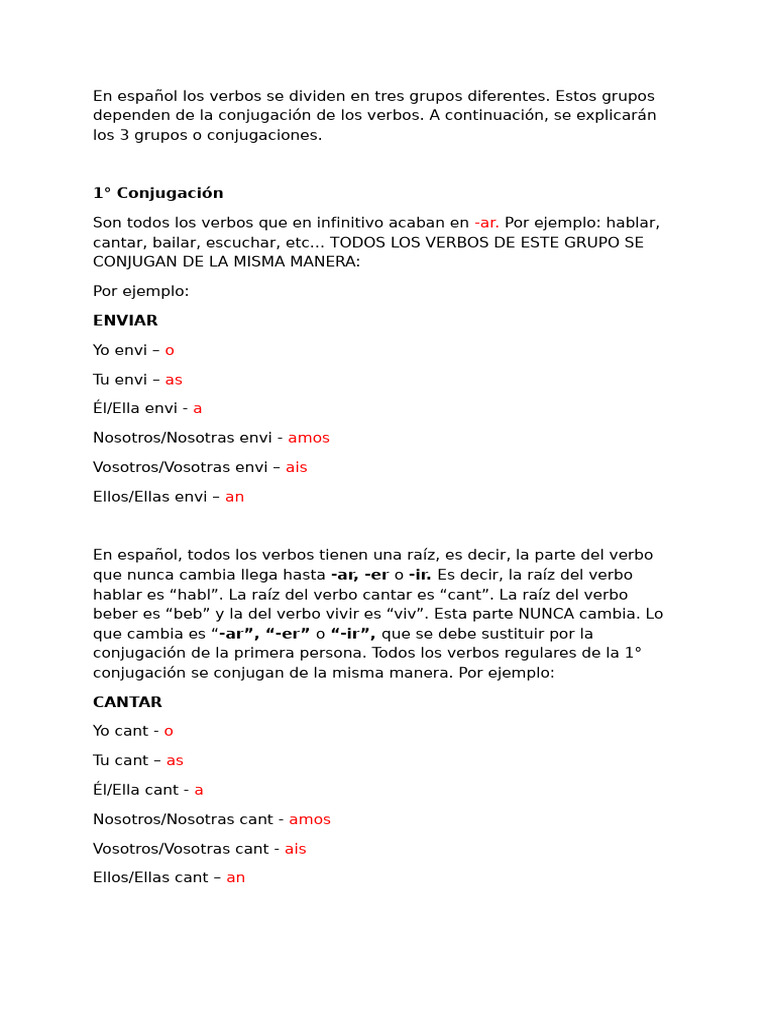 Explicación verbos regulares | PDF