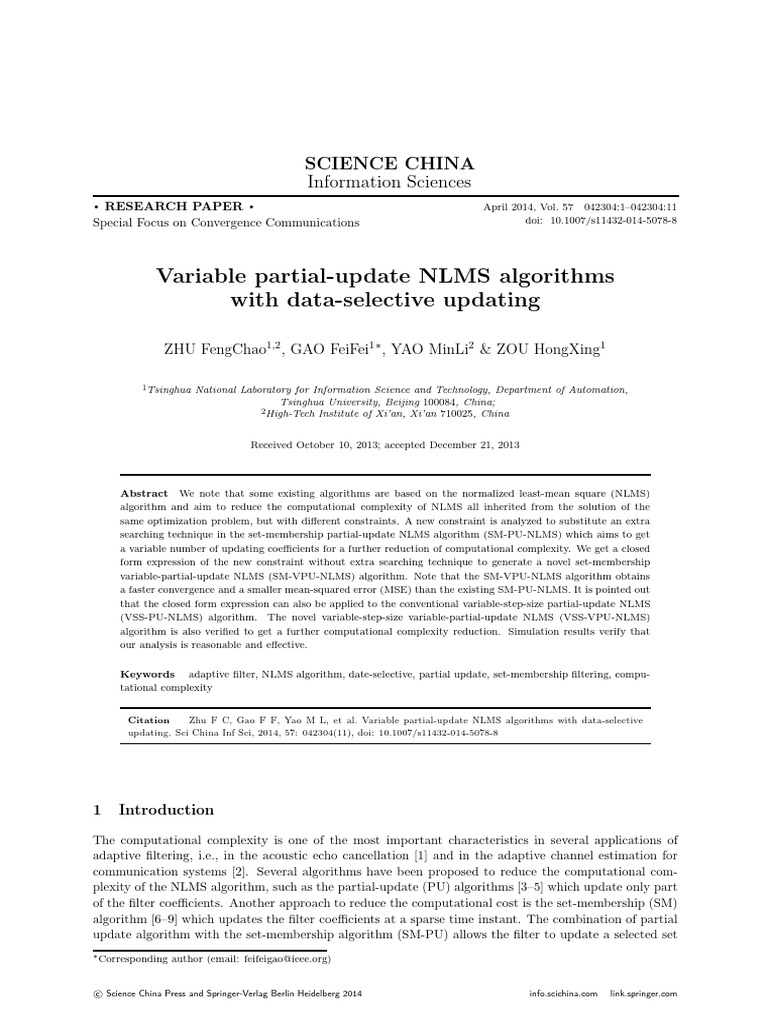Variable Partial Update Nlms Algorithms2014 Pdf Mathematical Optimization Complexity