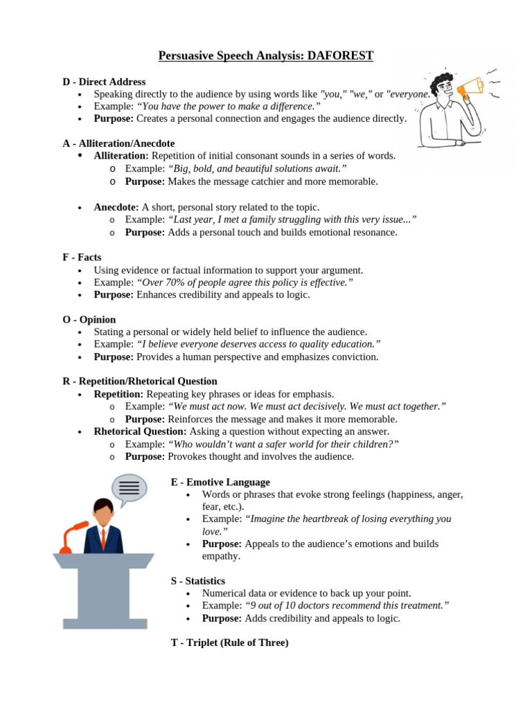 Persuasive Speech Analysis Handout DAFOREST | PDF | Rhetoric | Credibility