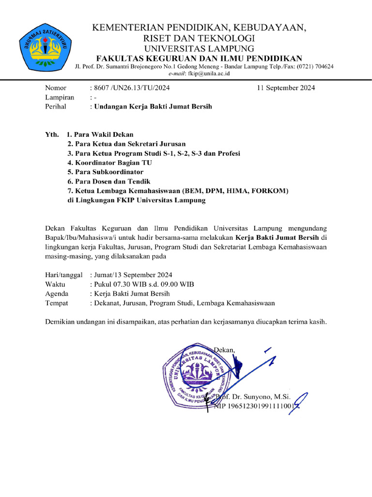 Undangan Kerja Bakti Jumat Bersih 13 September 2024 | PDF