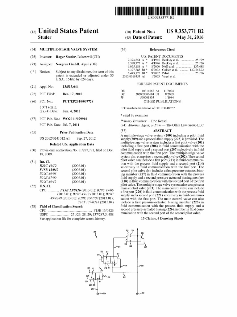Multiple-Stage Valve System Patent | PDF | Valve | Gas Technologies
