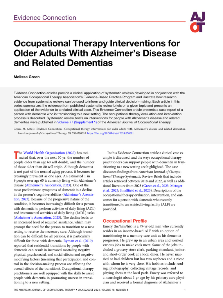 OT Interventions For Older Adults | PDF | Dementia | Occupational Therapy