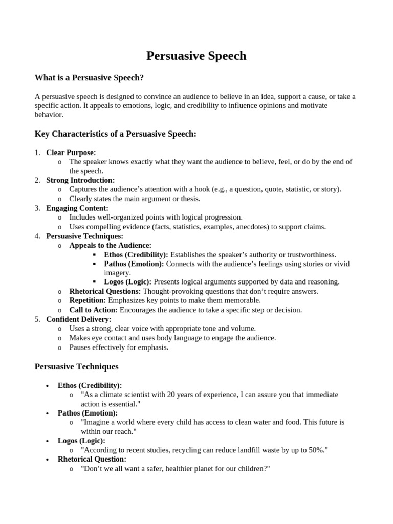 Persuasive Speech Handout (overview) | PDF | Rhetoric | Public Speaking