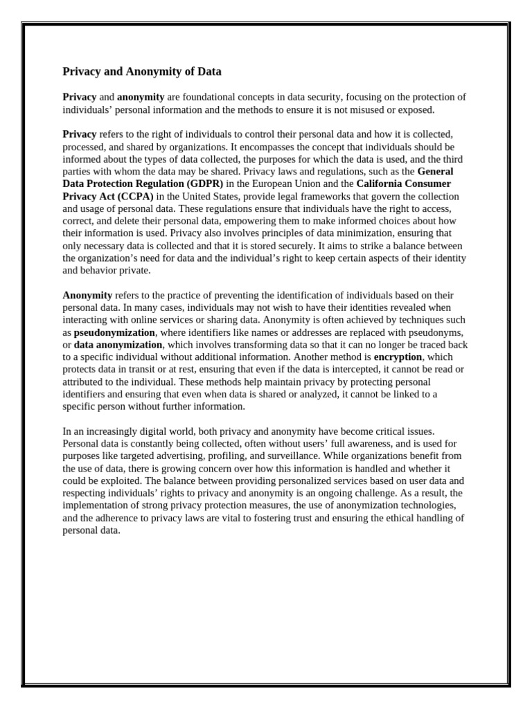 Privacy and Anonymity of Data | PDF | Privacy | Anonymity