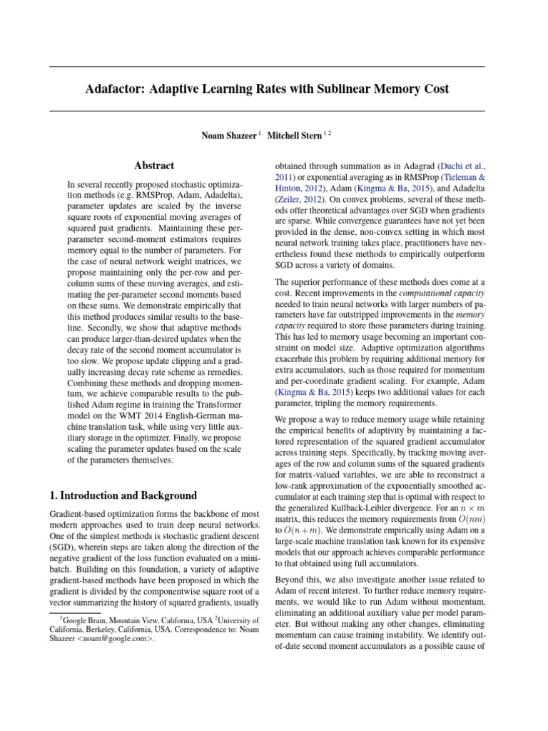 Adafactor: Efficient Adaptive Learning Rates | PDF | Mathematical ...
