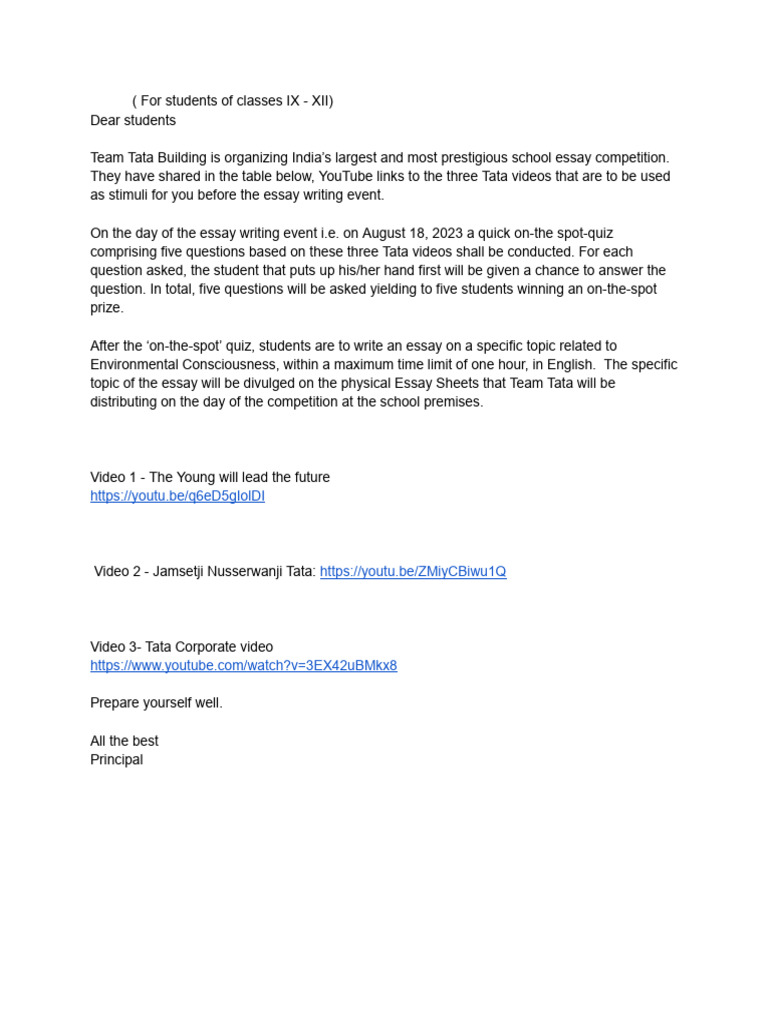 Tata Essay Competition on Environment | PDF