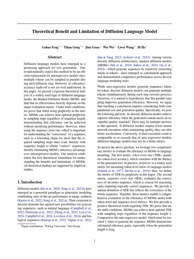 Theoretical Benefit and Limitation of Diffusion Language Model | PDF | Applied Mathematics ...
