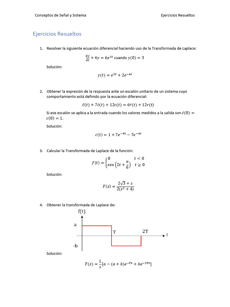 EyA_Ejercicios_Resueltos_Conceptos_Señal_y_Sistema_reordenado | PDF | Transformada de Laplace ...