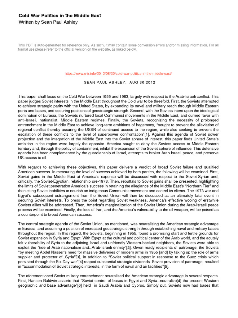 Cold War Politics in The Middle East | PDF | 1973 Oil Crisis | Cold War