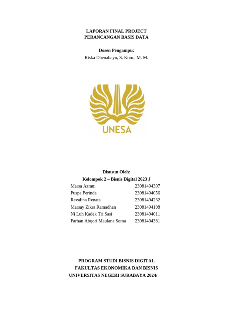 Laporan Final Project Uas Basis Data | PDF