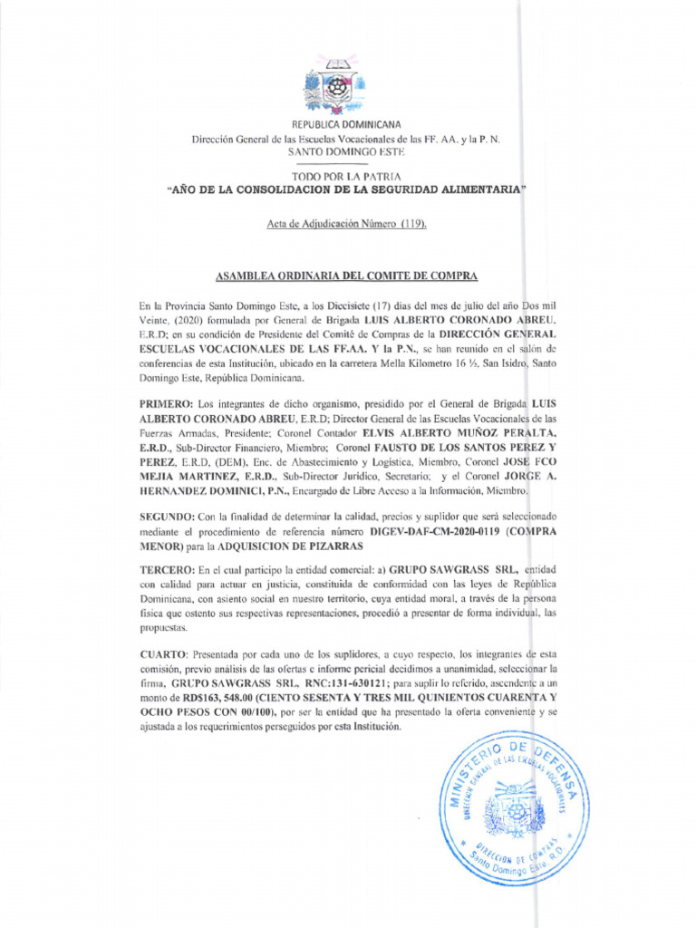 Acta de Adjudicacion Del Comite de Compras 1 | PDF | Gobierno