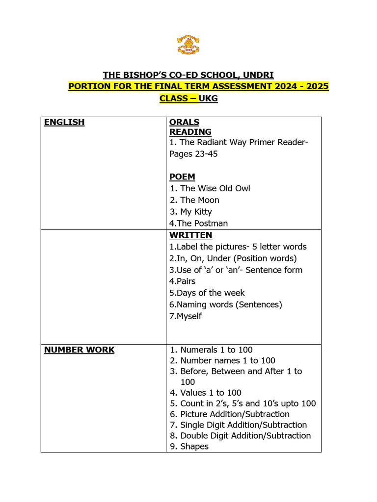 10012025041031class Ukg Final Written and Oral Exam Portion 2025-1 | PDF