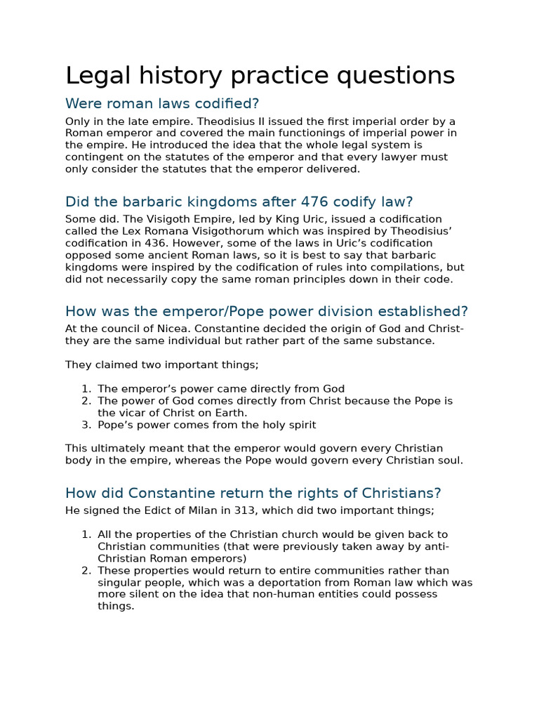 Legal History Dates and Places | PDF | Codification (Law) | Pope