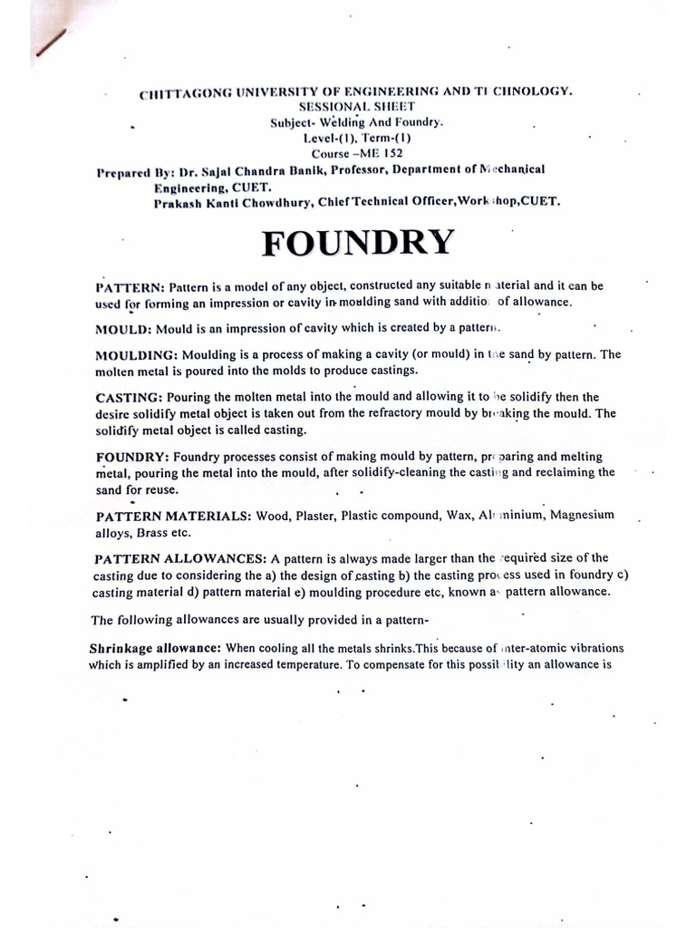 Foundry (ME 152) | PDF