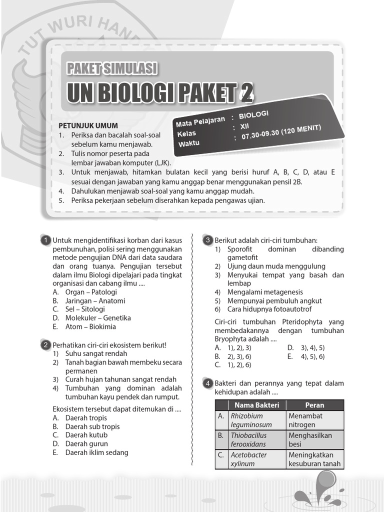 Panduan Ujian Simulasi Biologi Kelas XII | PDF