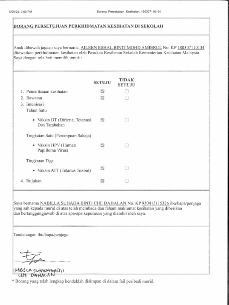 Borang Persetujuan Kesihatan | PDF