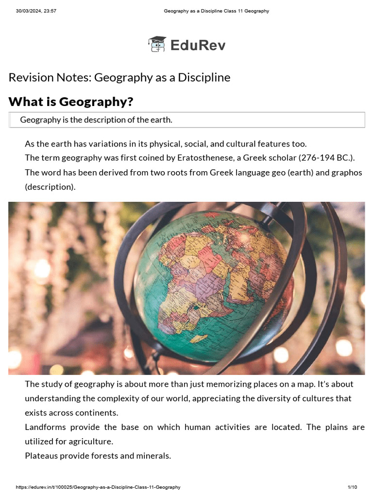 Geography As A Discipline Class 11 Geography | PDF | Geography ...