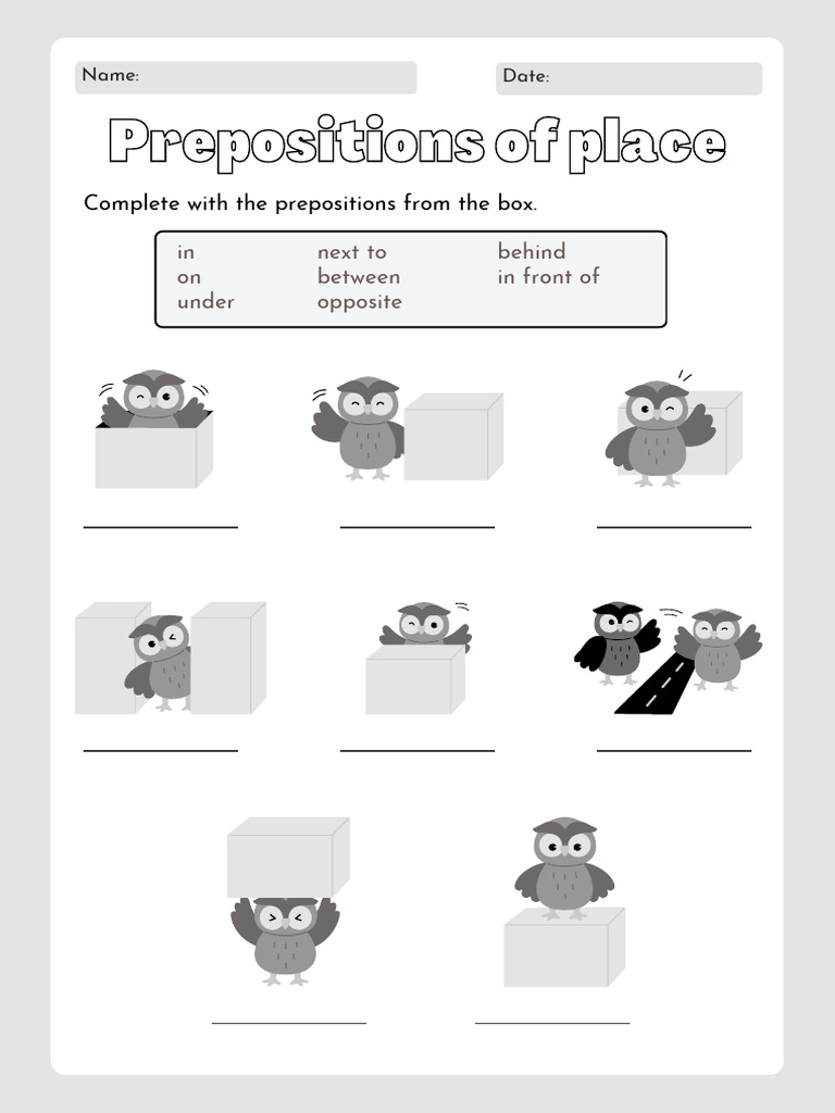 Prepositions of Place Worksheet | PDF