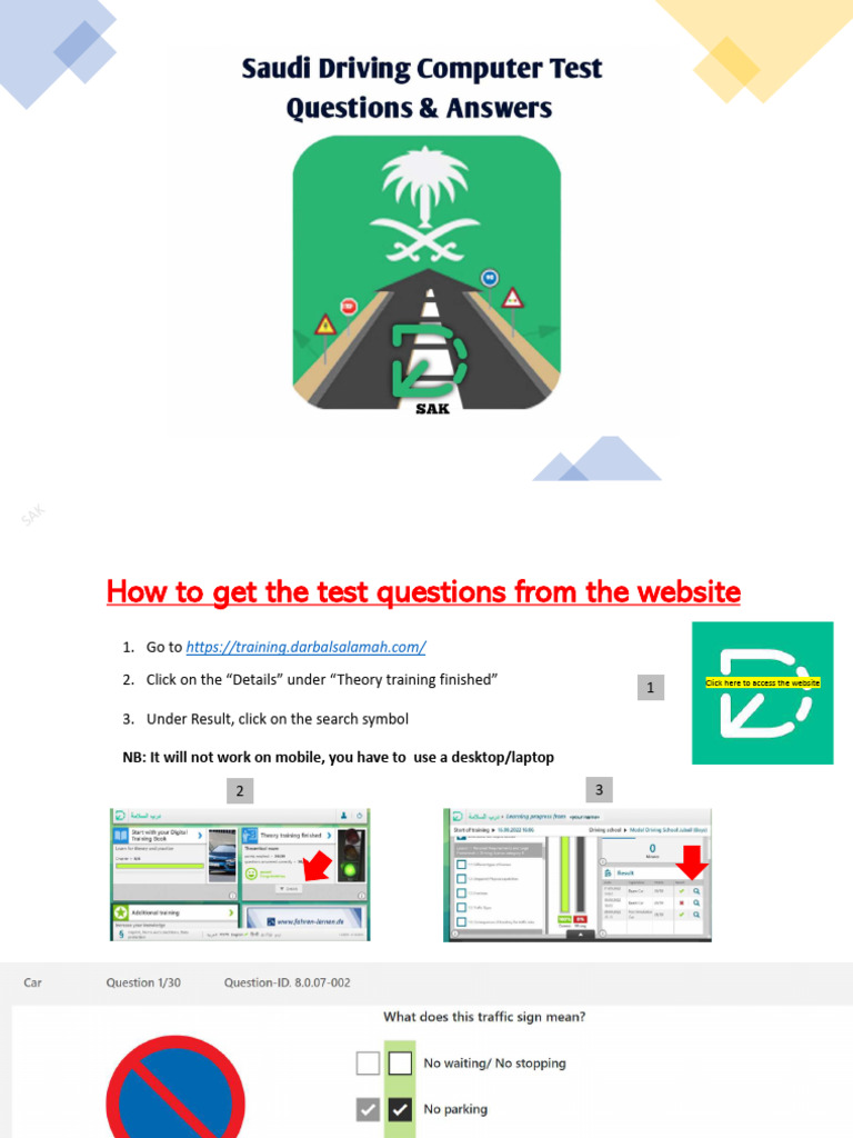 Accessing Saudi Driving Test Questions | PDF
