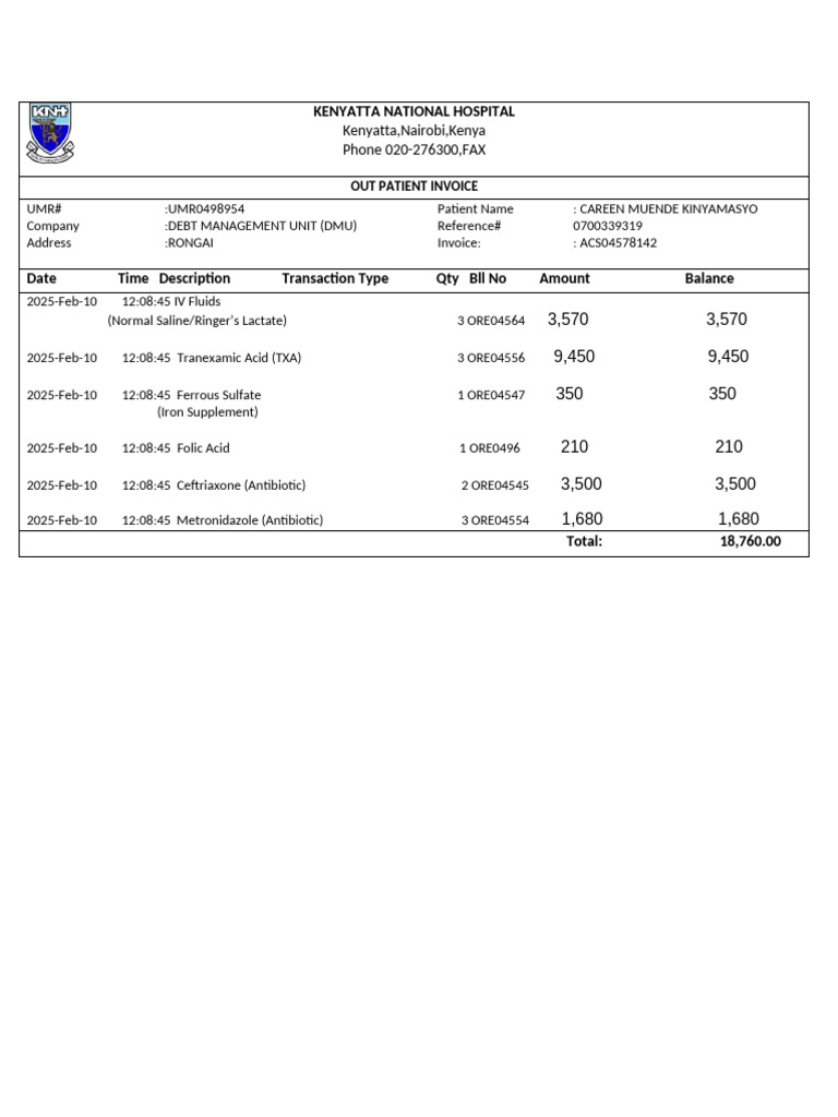 Kenyatta National Hospital Invoice 2025 | PDF