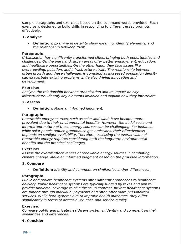 sample paragraphs and exercises based on the command words provided ...