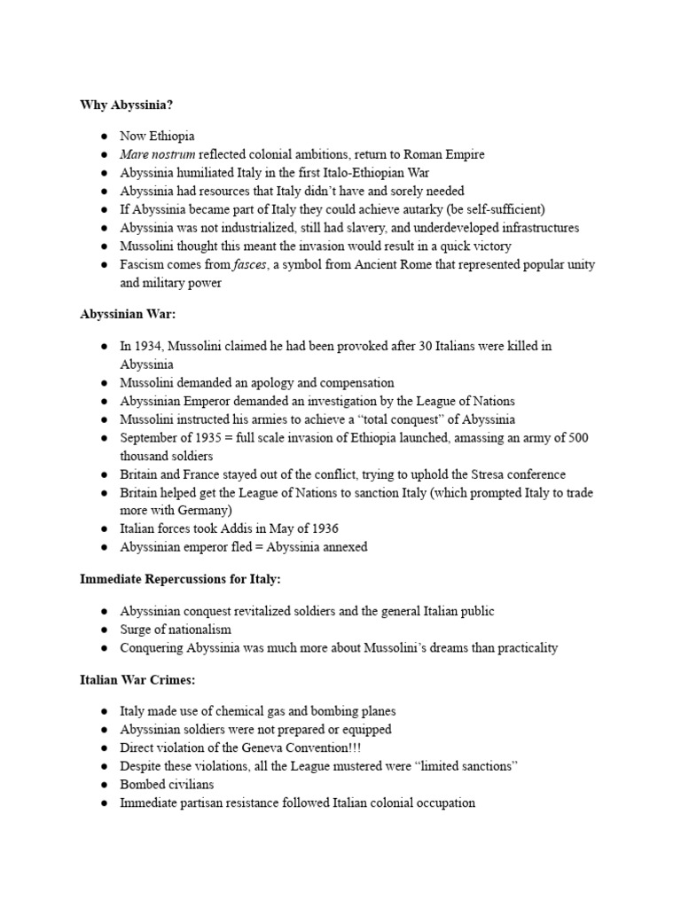 Abyssinian Crisis Notes | PDF | Benito Mussolini | Ethiopia