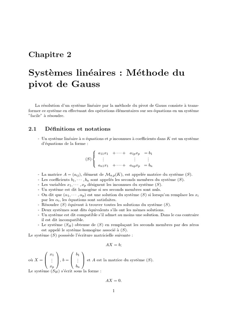 Méthode du pivot de Gauss en systèmes linéaires | PDF | Système d ...