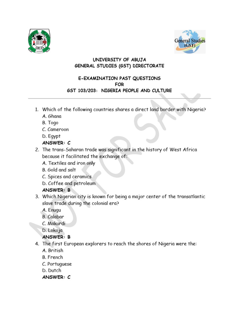Past Questions For Gst103-203-Nigerian People and Culture | PDF | Nigeria | Africa