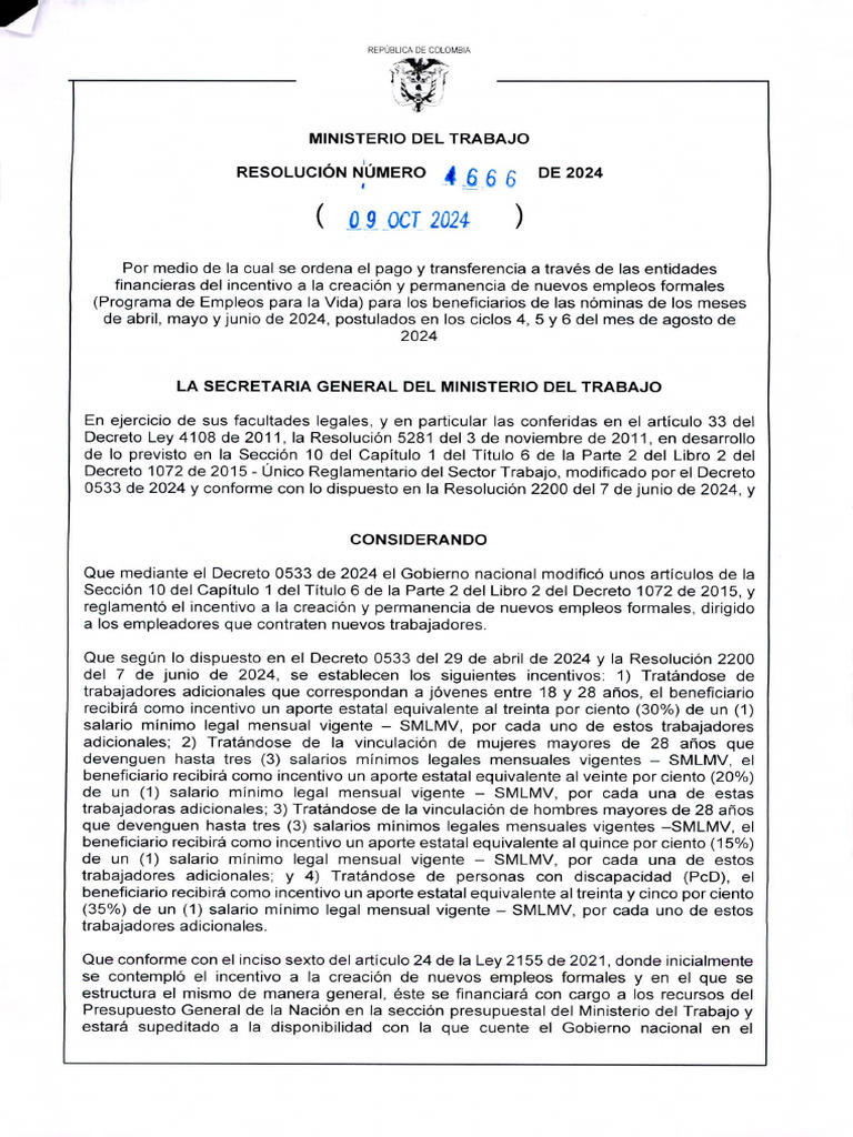 Resolucion 4666 Min Trabajo | PDF