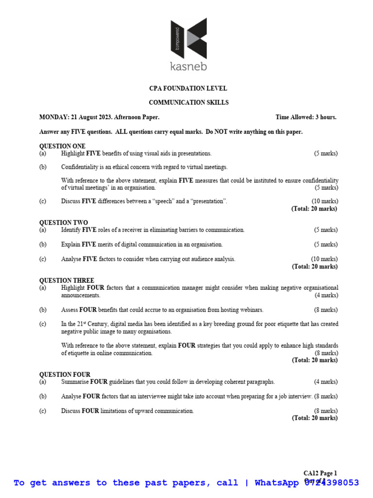 CPA Foundation Communication Skills Exam | PDF | Communication ...