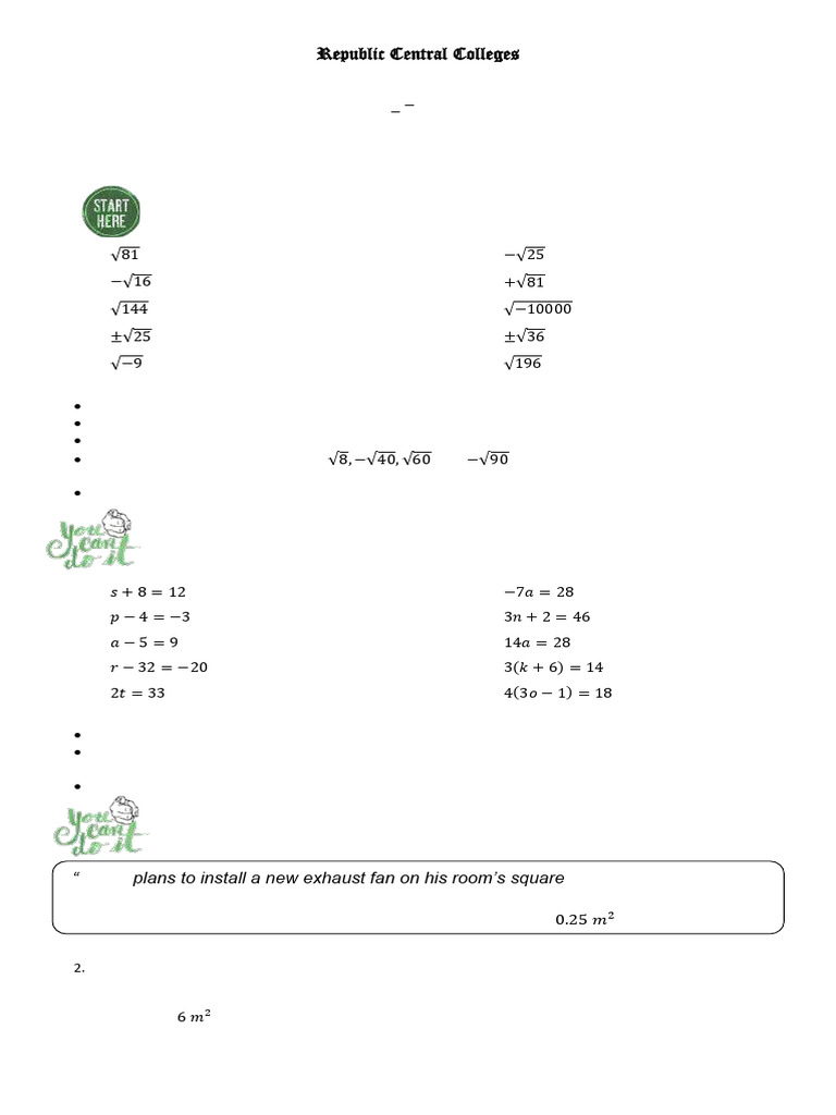 Work sheet 6 | PDF | Square Root | Numbers