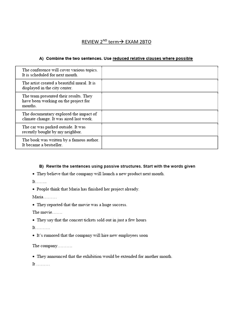 Exam Review: Sentence Structure & Voice | PDF