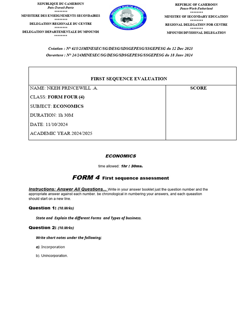 Form 4 (Economics) | PDF